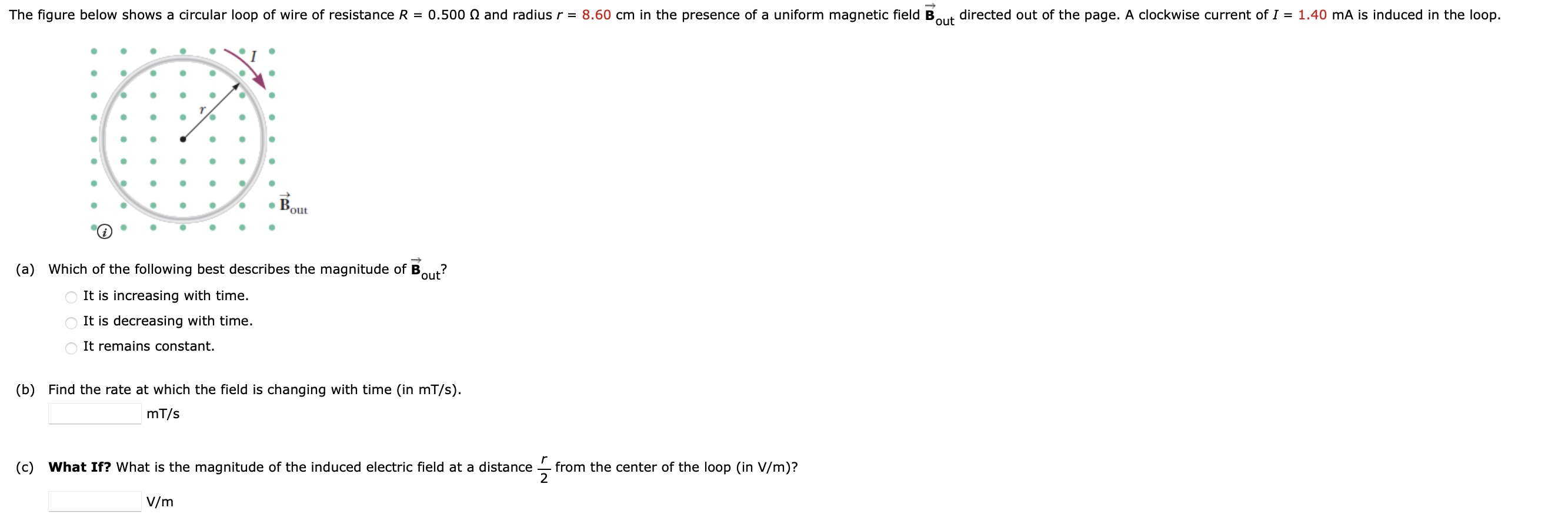 Solved The figure below shows a circular loop of wire of | Chegg.com