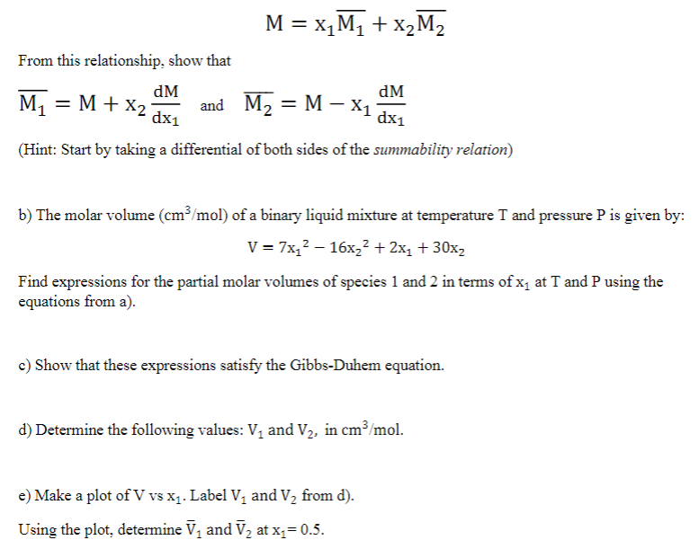 Solved M=x1M1+x2M2 From this relationship, show that | Chegg.com