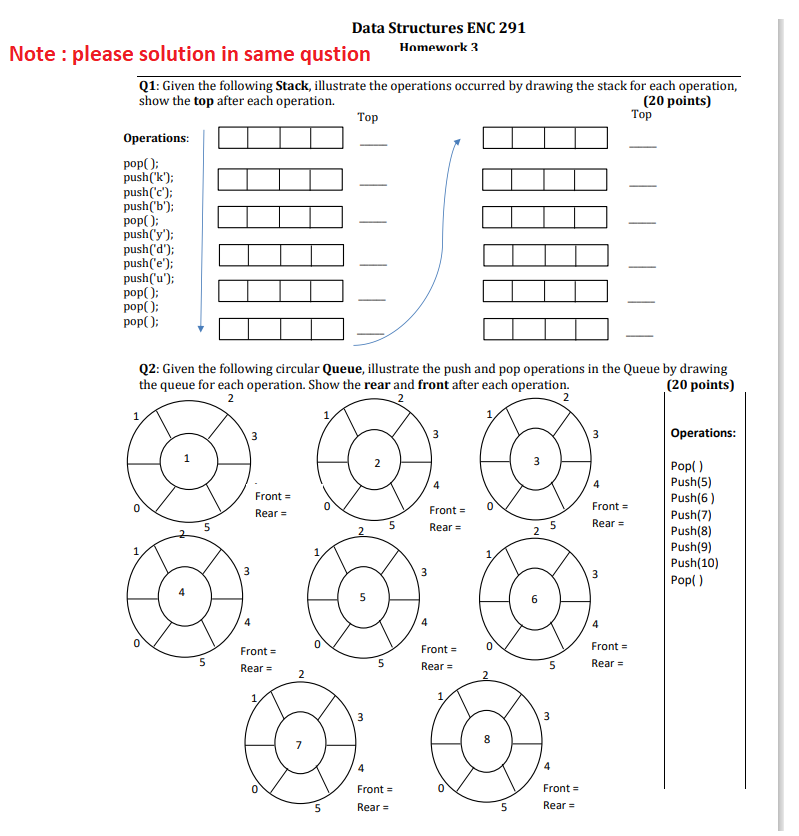 Solved Data Structures ENC 291 Homework 3 Note : please | Chegg.com