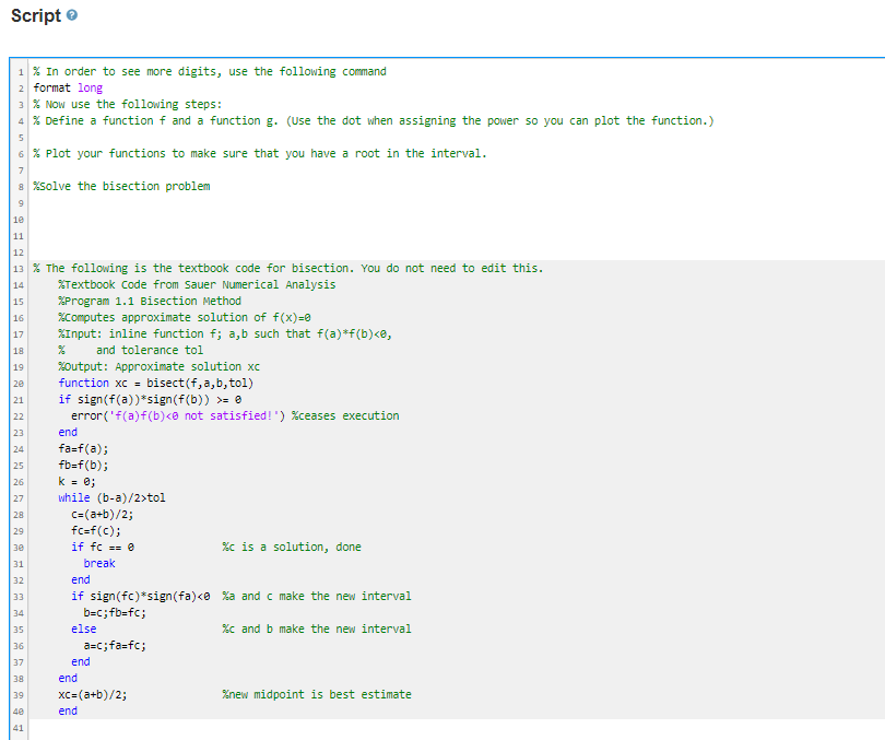 Solved This includes the bisect.m from the book. The goal is | Chegg.com
