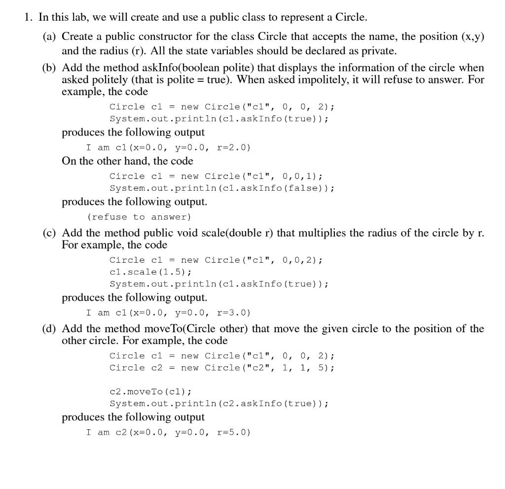 Solved 1. In this lab, we will create and use a public class | Chegg.com