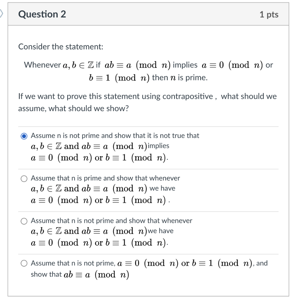 Solved Question 2 1 pts Consider the statement: Whenever a, | Chegg.com