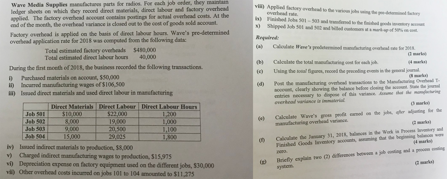 Solved viii) Applied factory overhead to the various jobs | Chegg.com