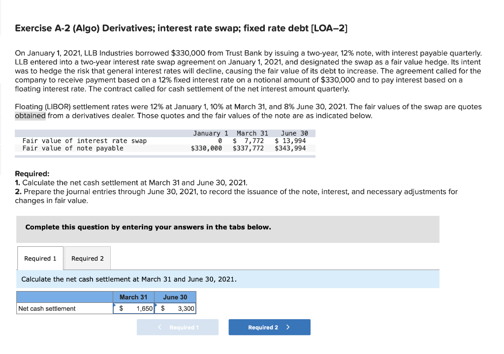 Solved Exercise A-2 (Algo) Derivatives; interest rate swap; | Chegg.com