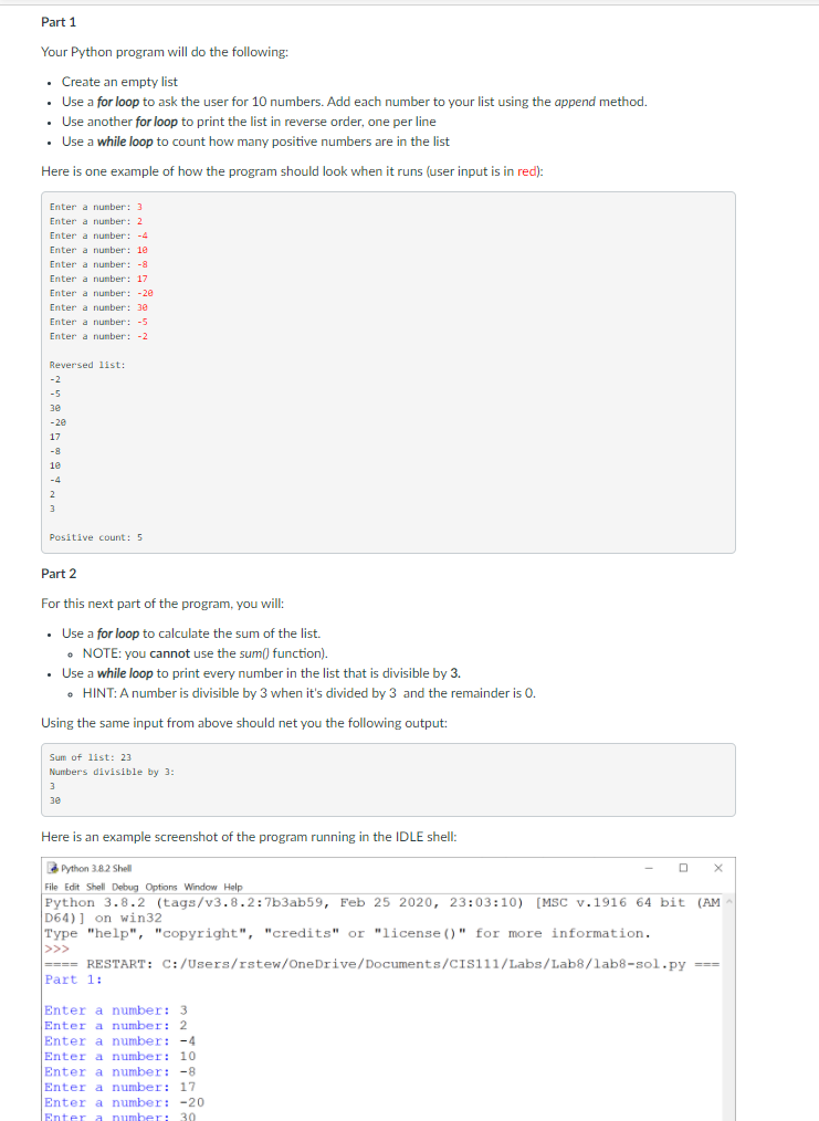 Solved Part 1 Your Python Program Will Do The Following Chegg