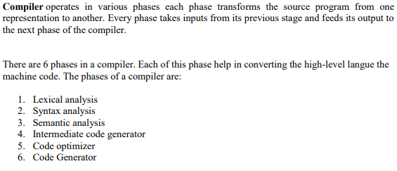 Solved Compiler operates in various phases each phase | Chegg.com