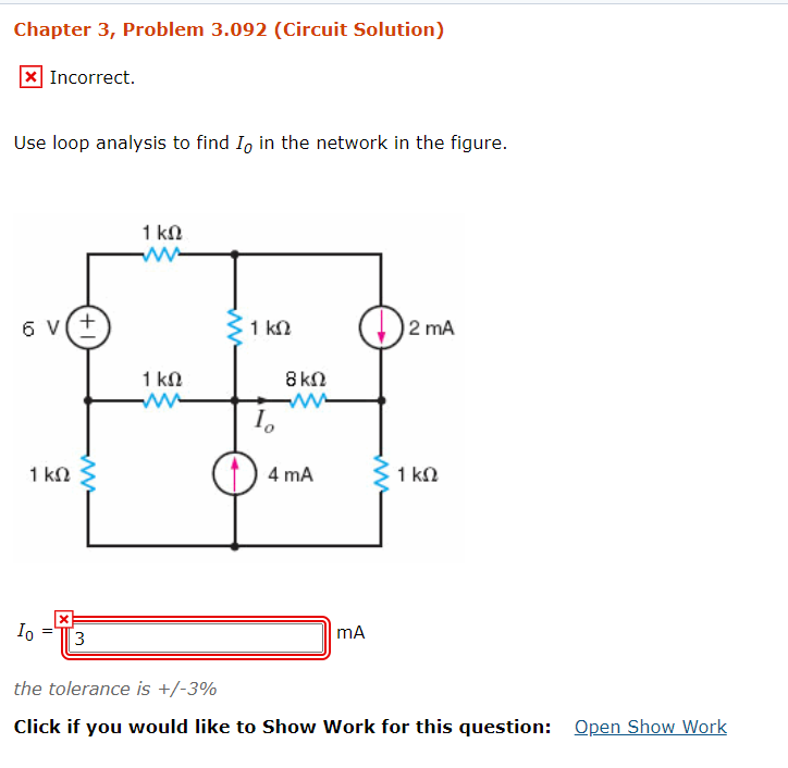 Solved Chapter 3, Problem 3.092 (Circuit Solution) Use loop | Chegg.com