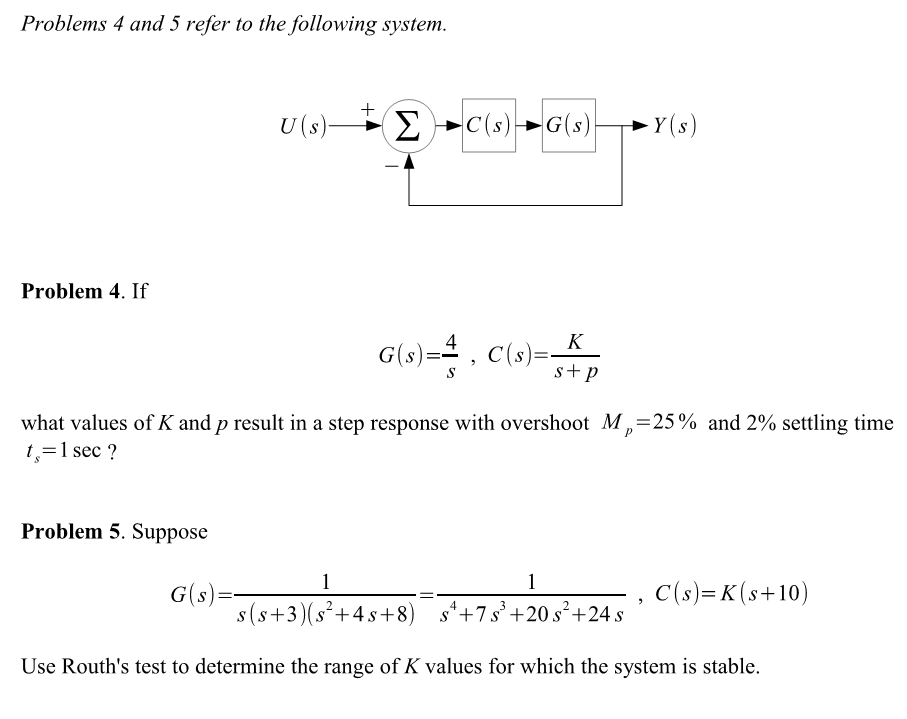 Solved Problems 4 and 5 refer to the following system. U(s)- | Chegg.com