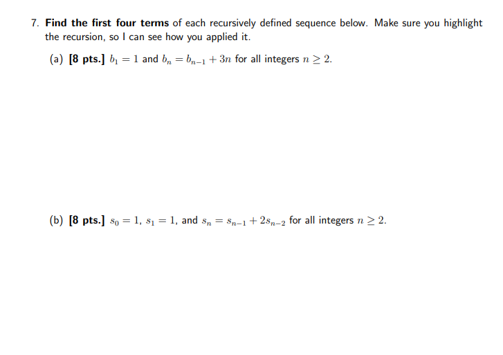 Solved 7. Find the first four terms of each recursively | Chegg.com