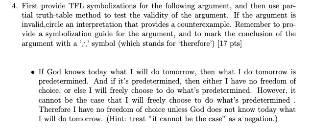 4. First provide TFL symbolizations for the following | Chegg.com