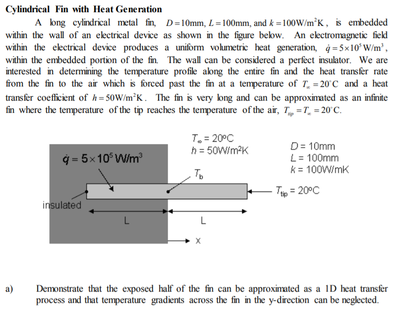 Solved Cylindrical Fin with Heat Generation A long | Chegg.com