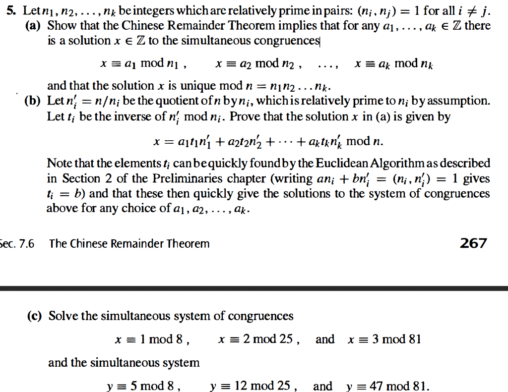 Solved 5. Let n1,n2,…,nk be integers which are relatively | Chegg.com