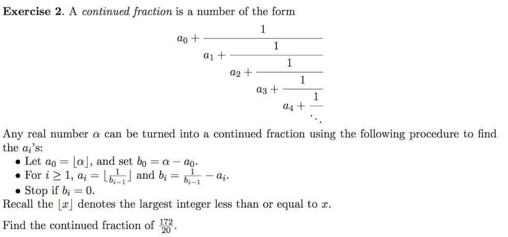 Solved Exercise 2. A continued fraction is a number of the | Chegg.com