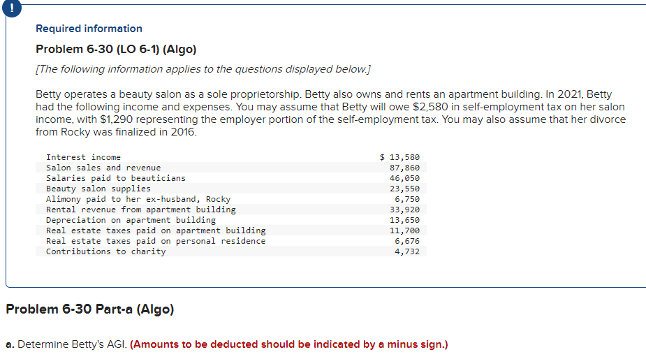 Solved Problem 6-30 (LO 6-1) (Algo) [The following | Chegg.com