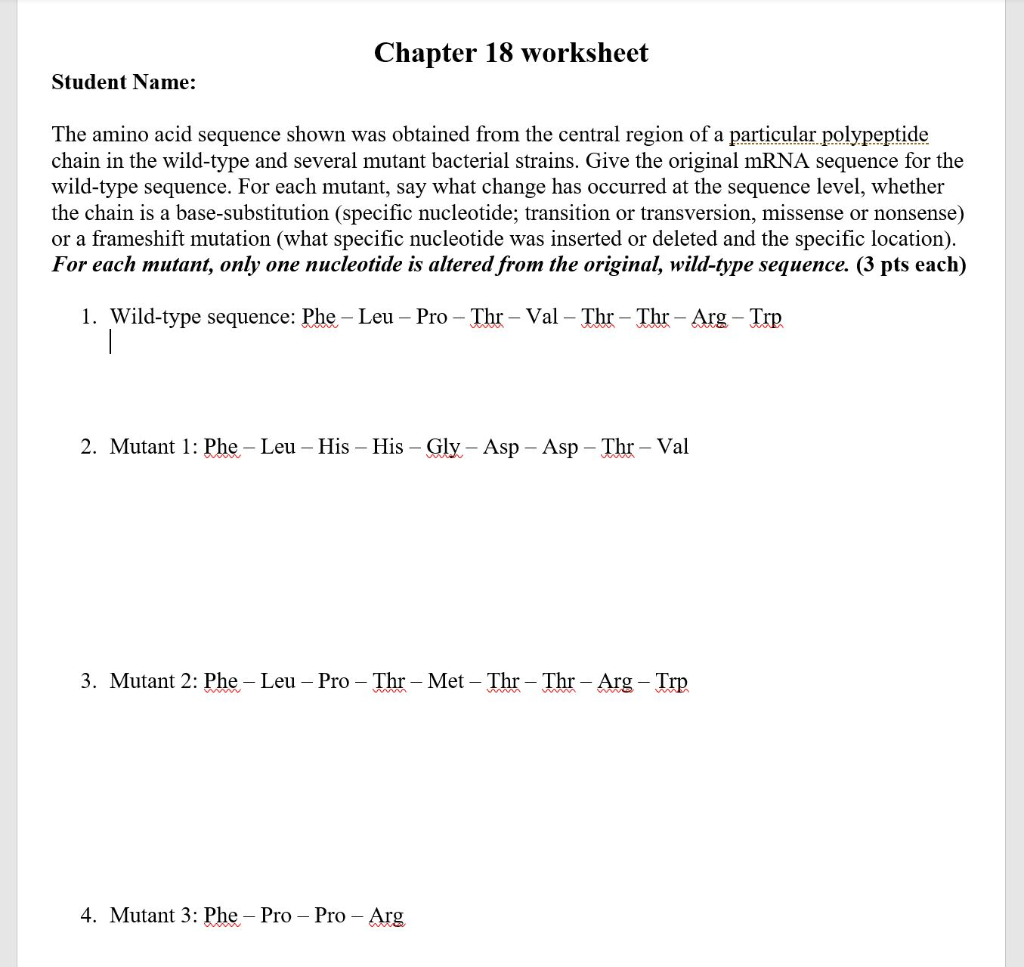 Solved Chapter 18 worksheet Student Name: The amino acid | Chegg.com