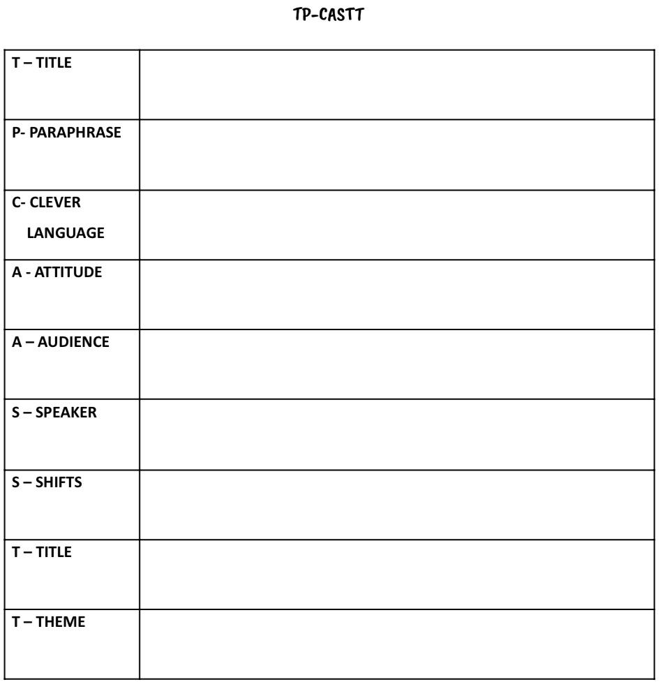 TP-CASTT Explanation T-TITLE . P- PARAPHRASE C- | Chegg.com