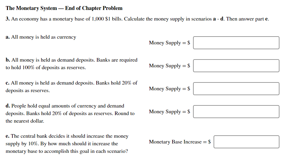 Solved The Monetary System- End of Chapter Problem 3. An | Chegg.com