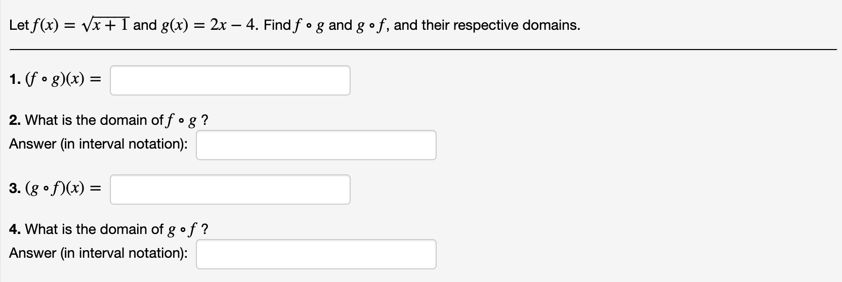 Solved 1. Let f(x)=x2+5 f(x)=x2+5 and g(x)=4x+3 | Chegg.com