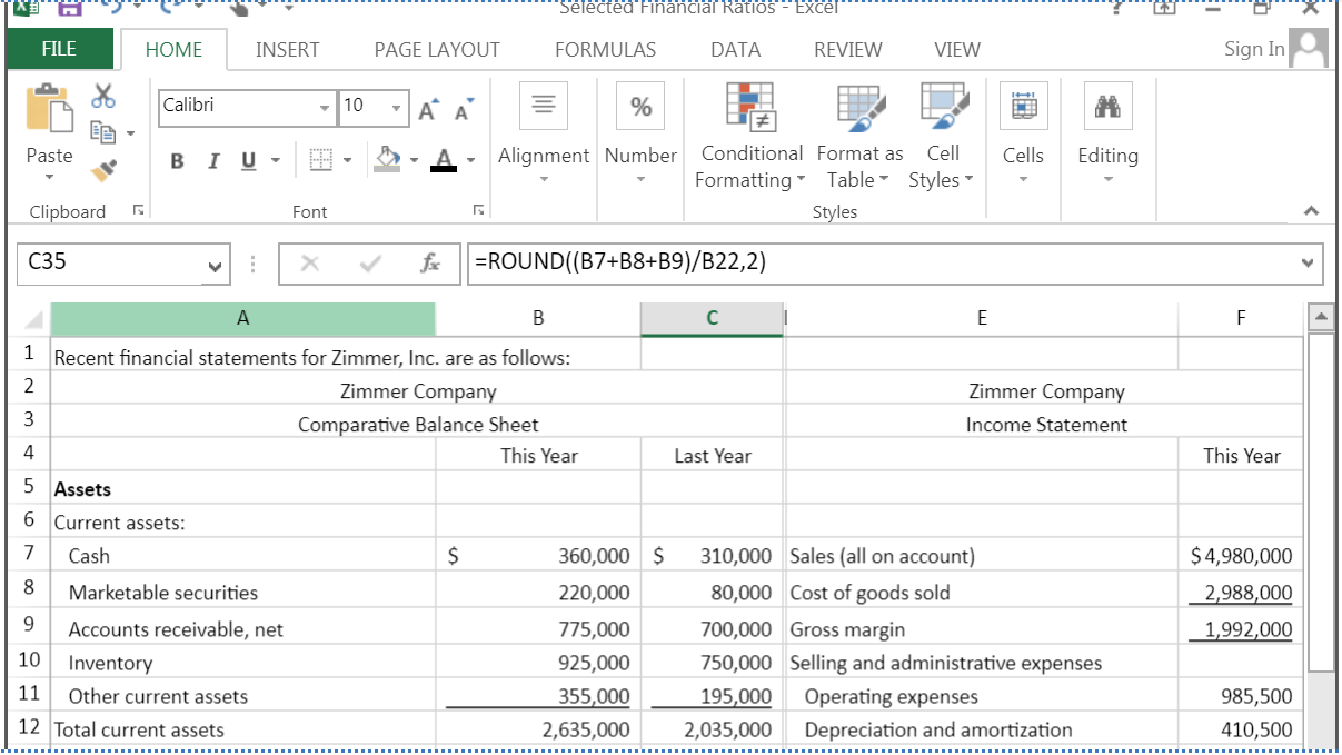 Solved Selected Financial Ratios - Excel FILE HOME INSERT | Chegg.com