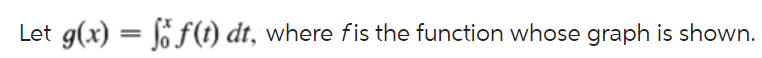Solved Let g(x)=∫0xf(t)dt, where f is the function whose | Chegg.com