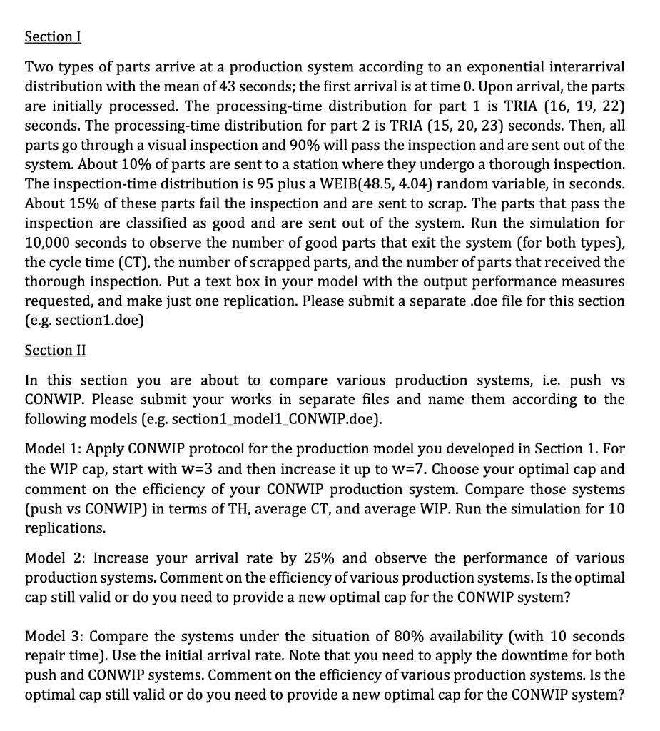 Solved Section I Two types of parts arrive at a production | Chegg.com