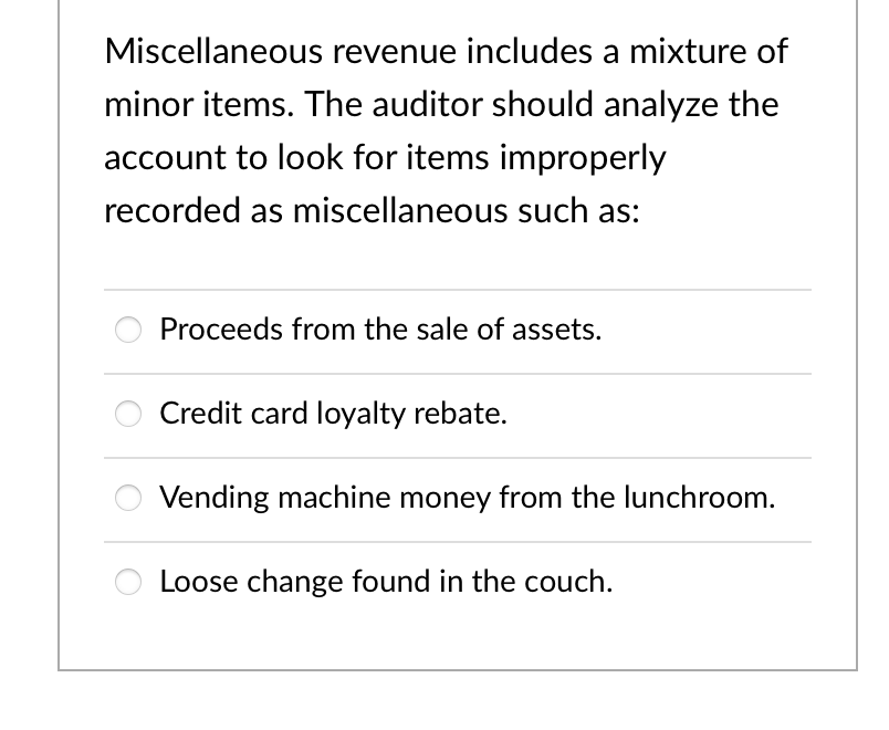 Solved Miscellaneous revenue includes a mixture of minor | Chegg.com