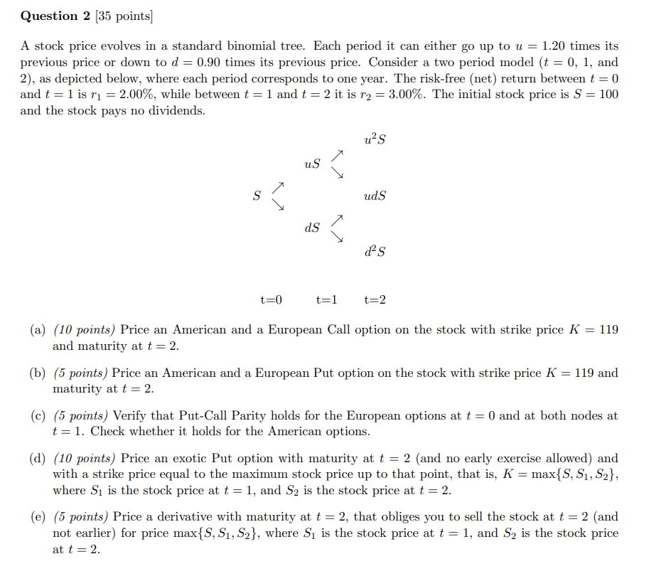 A stock price evolves in a standard binomial tree. | Chegg.com
