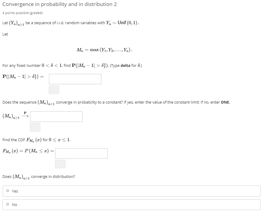 Solved Convergence in probability and in distribution 2 4 | Chegg.com