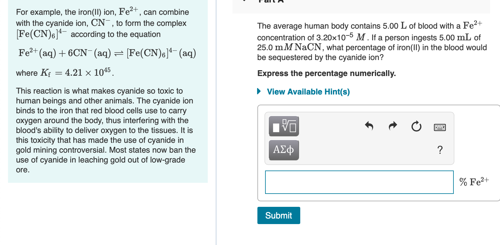 Solved For example, the iron(II) ion, Fe2+, c can combine | Chegg.com