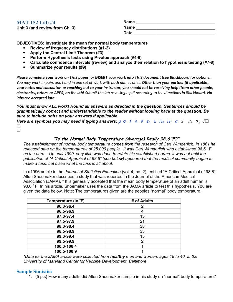 Solved MAT 152 Lab #4 Unit 3 (and review from Ch. 3) Name | Chegg.com
