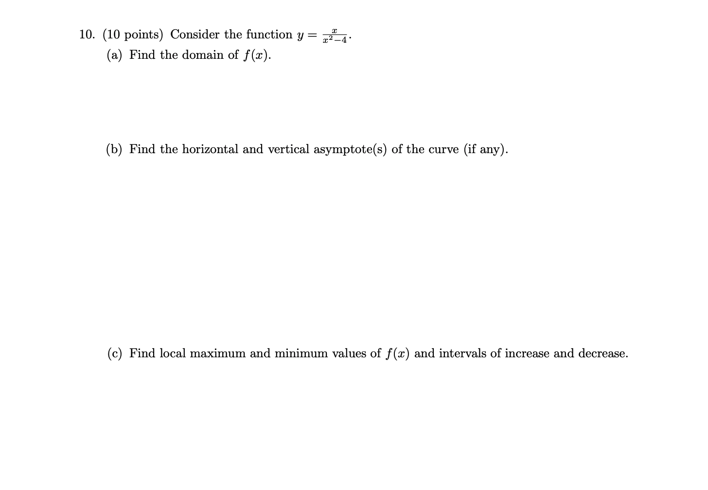 Solved 10. (10 points) Consider the function y=x2−4x. (a) | Chegg.com
