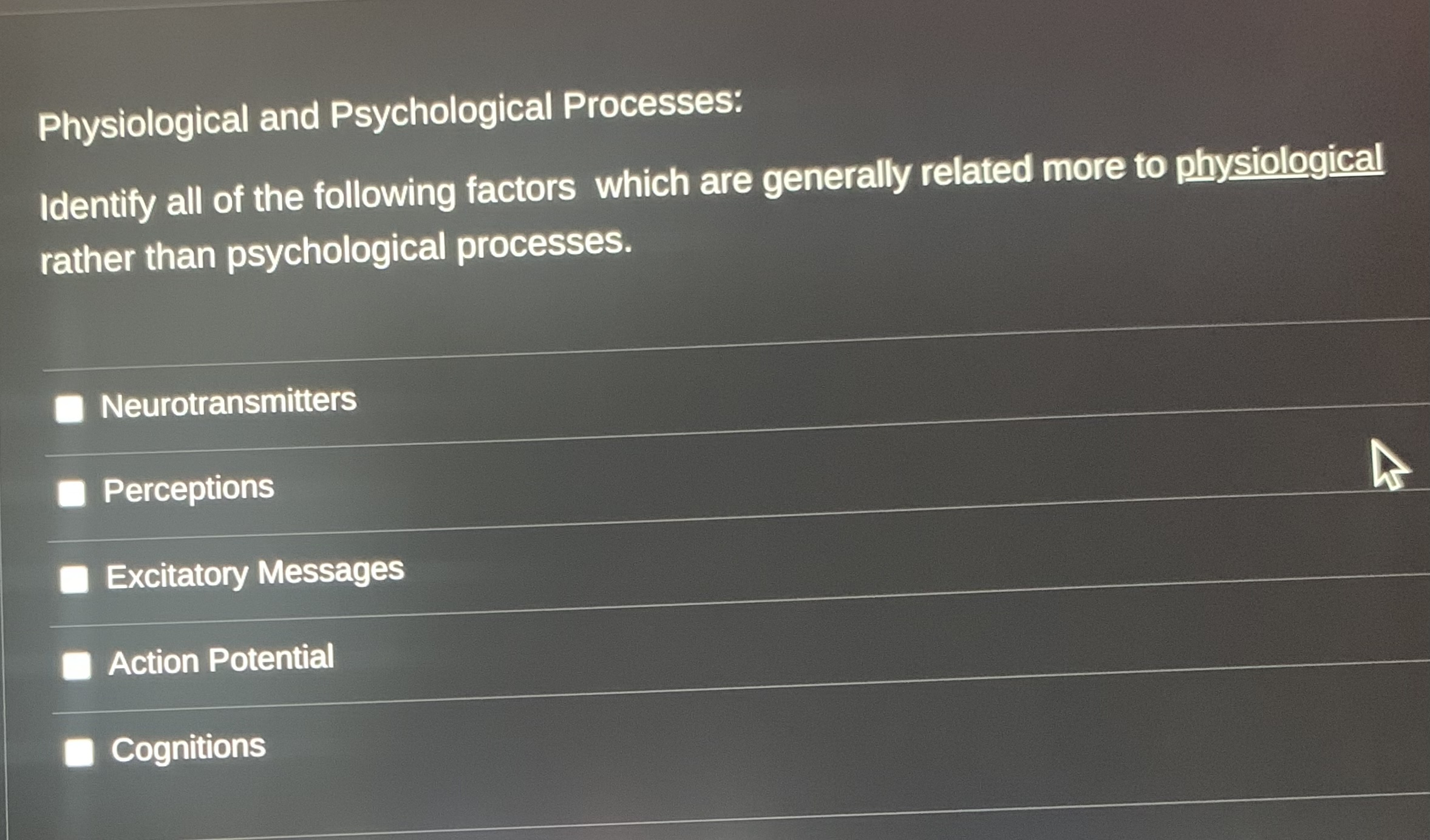 Solved Physiological and Psychological Processes: Identify | Chegg.com