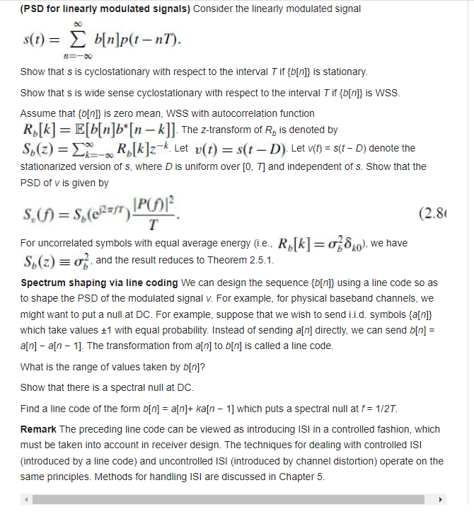 (PSD for linearly modulated signals) Consider the | Chegg.com