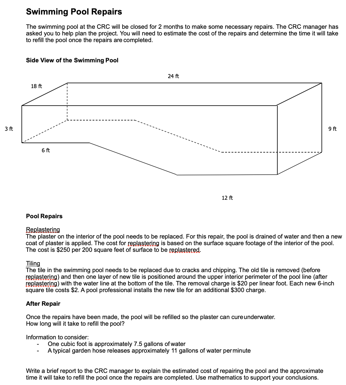 Solved Swimming Pool Repairs The swimming pool at the CRC | Chegg.com