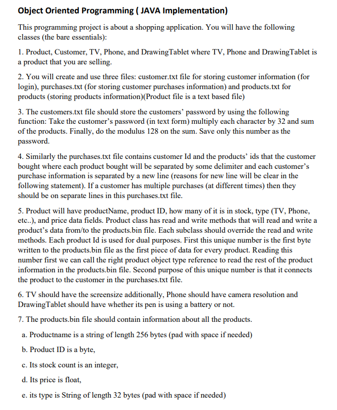 Object Oriented Programming (JAVA Implementation) | Chegg.com