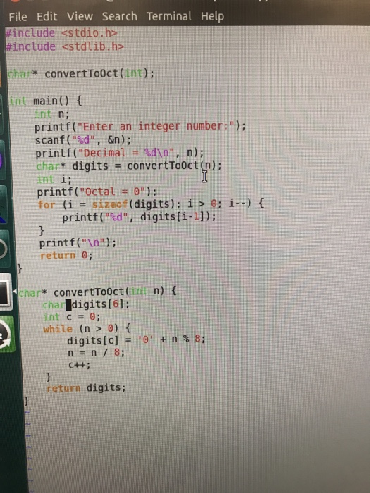 Solved File Edit View Search Terminal Help include char* | Chegg.com