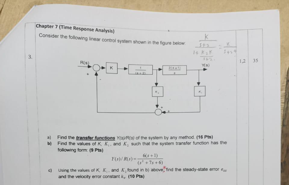 Solved Chapter 7 (Time Response Analysis) Consider the | Chegg.com