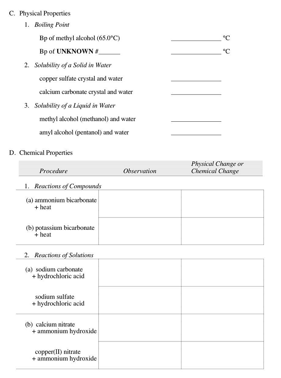 Solved °C °C C. Physical Properties 1. Boiling Point Bp of | Chegg.com