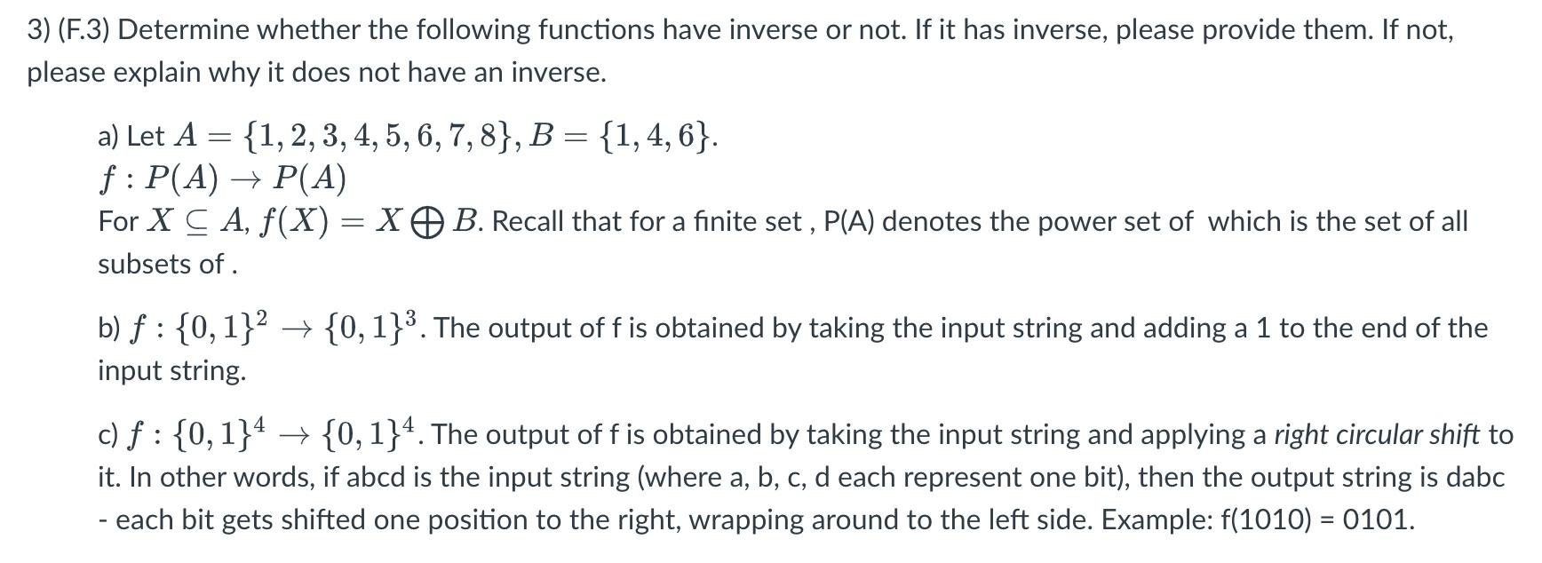 3) (F.3) Determine whether the following functions | Chegg.com