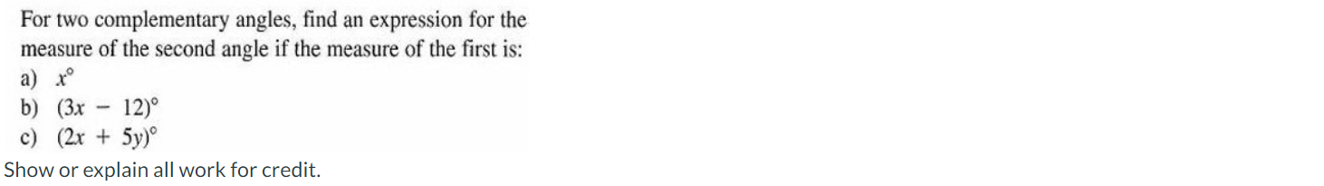 Solved For two complementary angles, find an expression for | Chegg.com