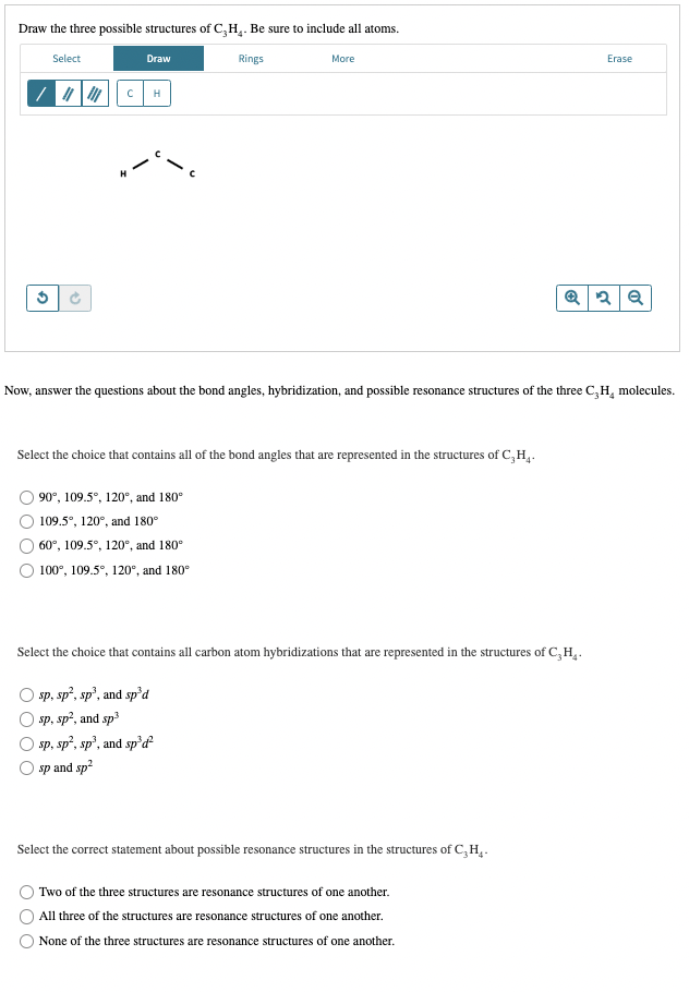 Solved Draw the three possible structures of C3H4C3⁢H4. Be | Chegg.com