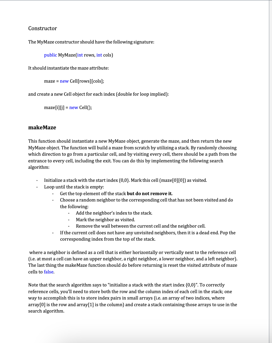 Solved Constructor The MyMaze constructor should have the | Chegg.com