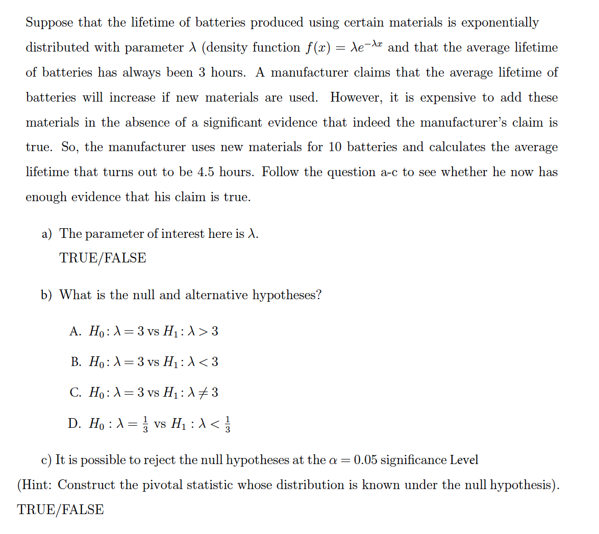 Solved Please answer parts (a)-c and explain! True/False for | Chegg.com
