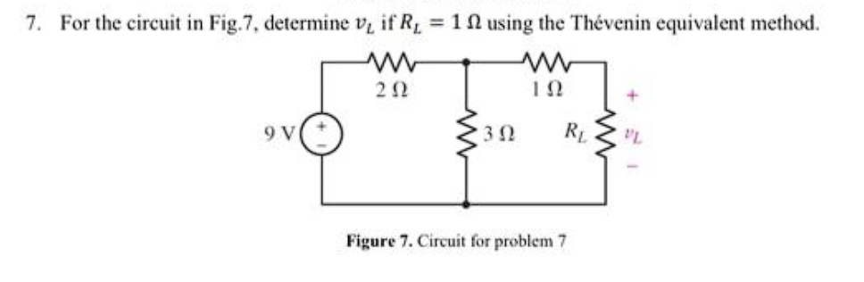 Solved For the circuit in Fig.7, ﻿determine vL ﻿if RL=1Ω | Chegg.com