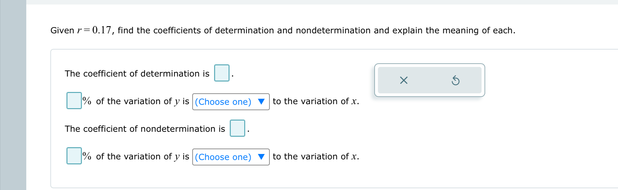 Solved Given r=0.17, ﻿find the coefficients of determination | Chegg.com