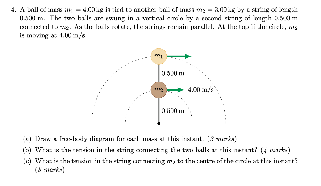 Solved 4. A ball of mass m1=4.00 kg is tied to another ball | Chegg.com