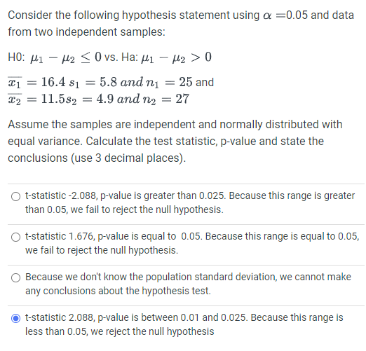 Solved Consider the following hypothesis statement using | Chegg.com