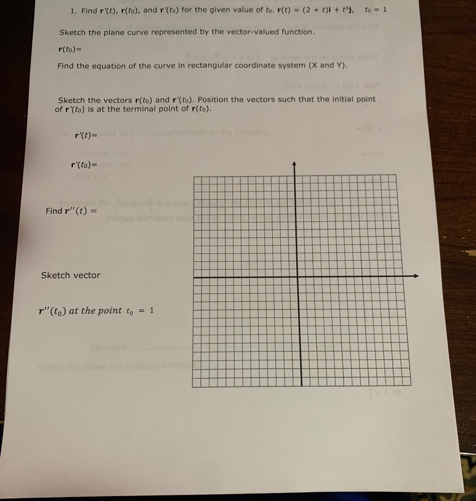 Solved 1. Find r'(t), r(to), and r'(to) for the given value | Chegg.com