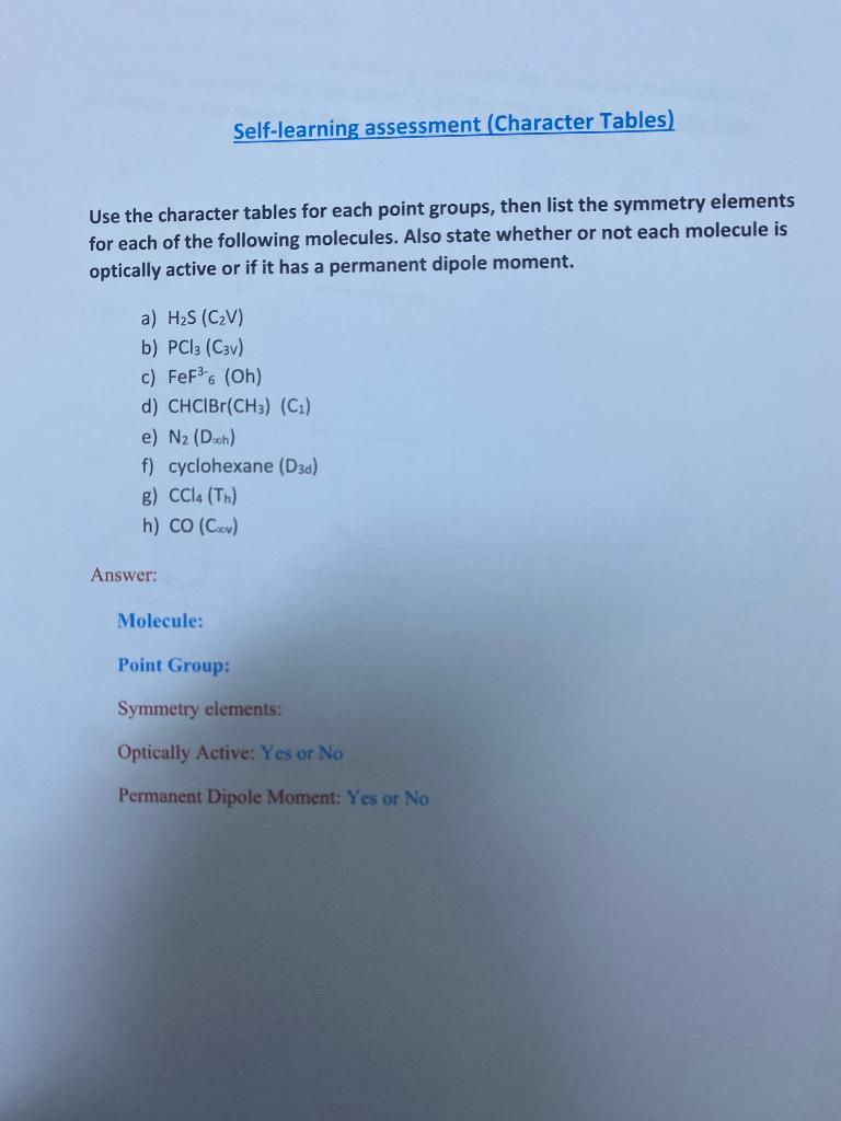 Use the character tables for each point groups, then | Chegg.com