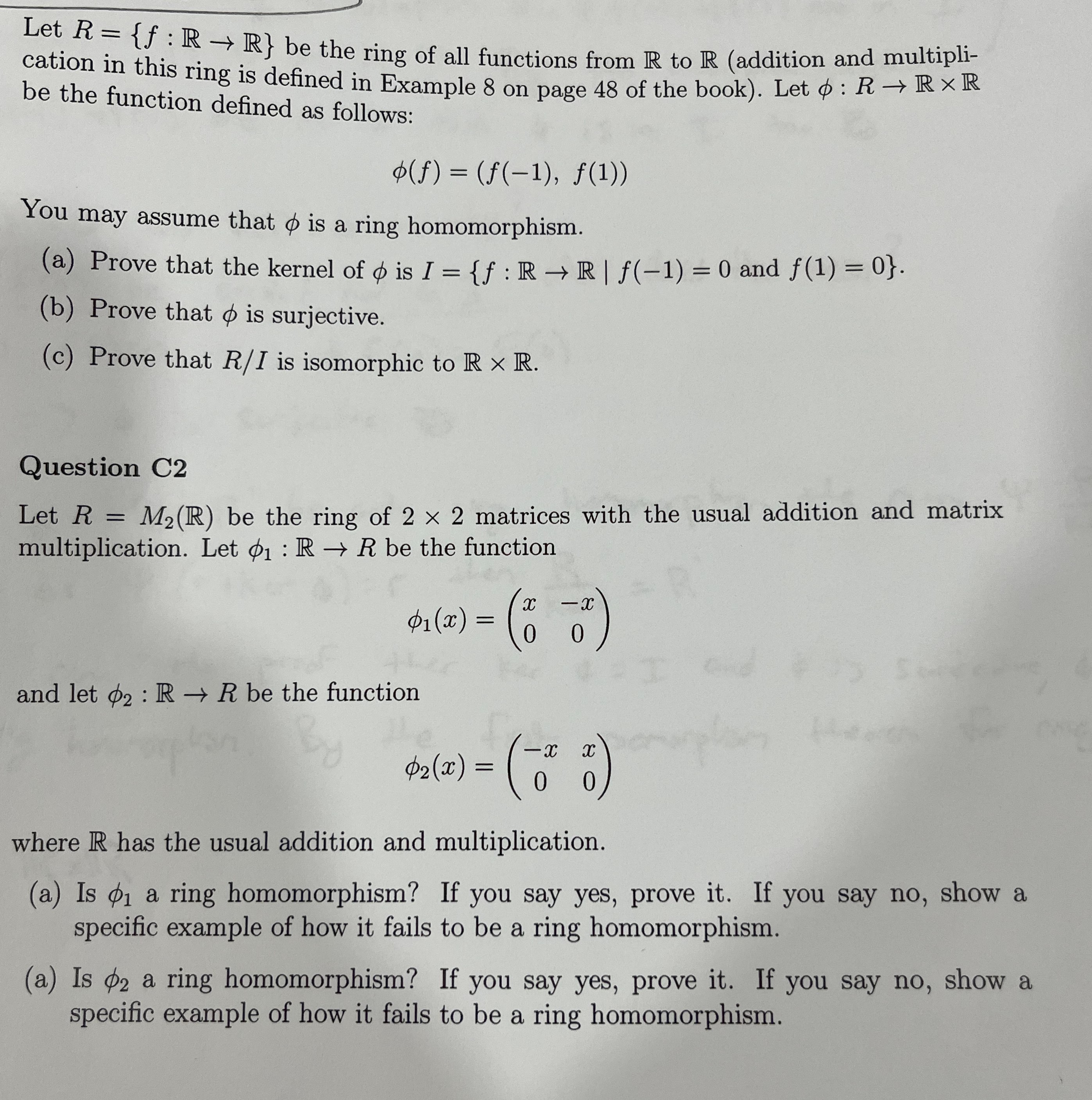 Solved Let R {f R→r} Be The Ring Of All Functions From R To
